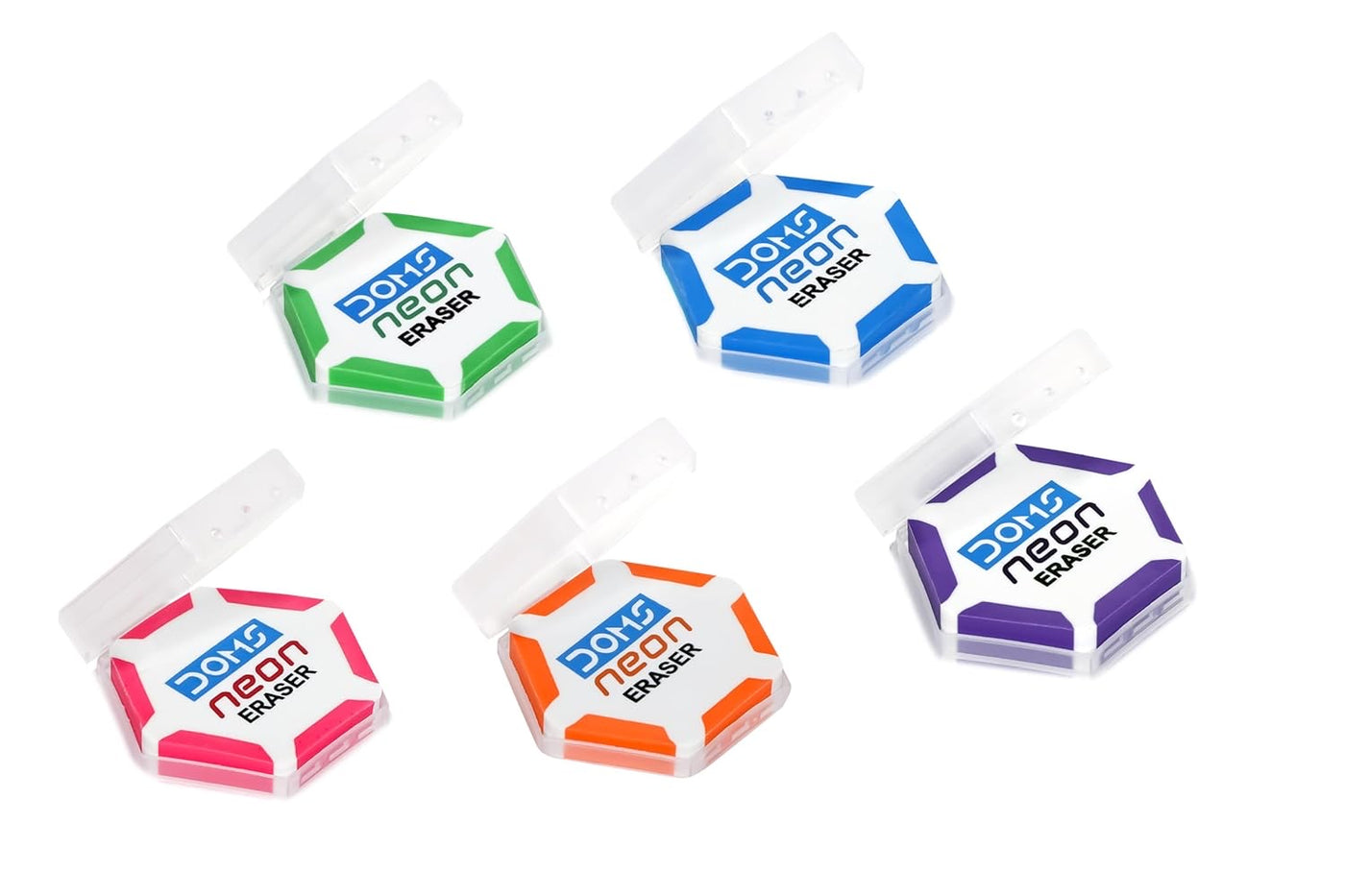 DOMS Neon Hexagonal Dust Free Erasers - DoodleVerse